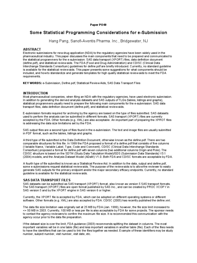 Some Statistical Programming Considerations For E-Submission | PDF ...