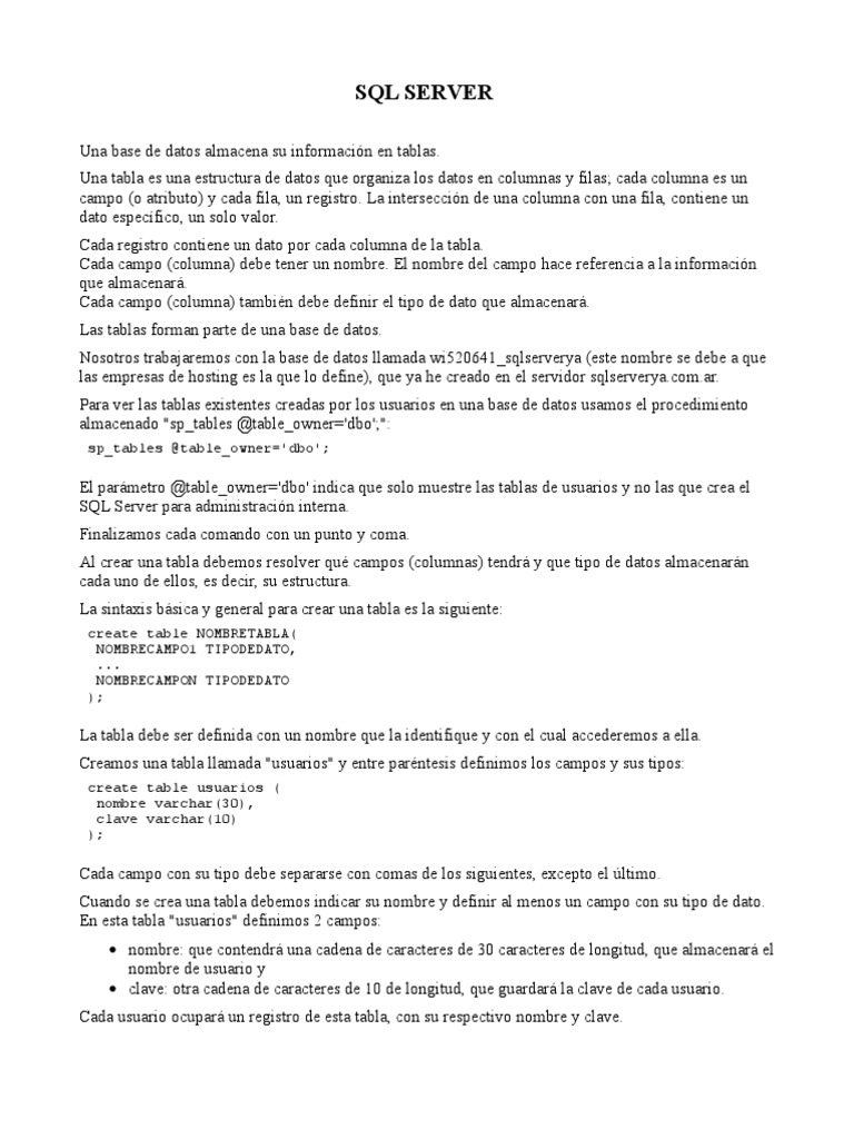 Curso SQL | PDF | SQL | Tabla (base de datos)