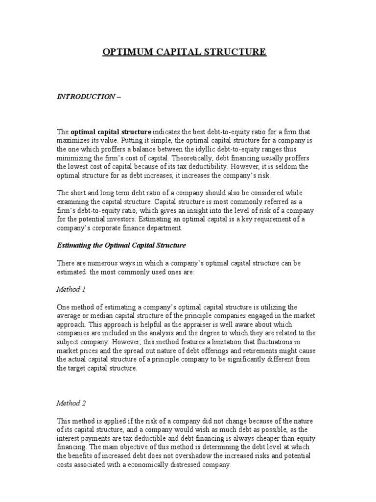 Optimum Capital Structure | PDF | Capital Structure | Cost Of Capital
