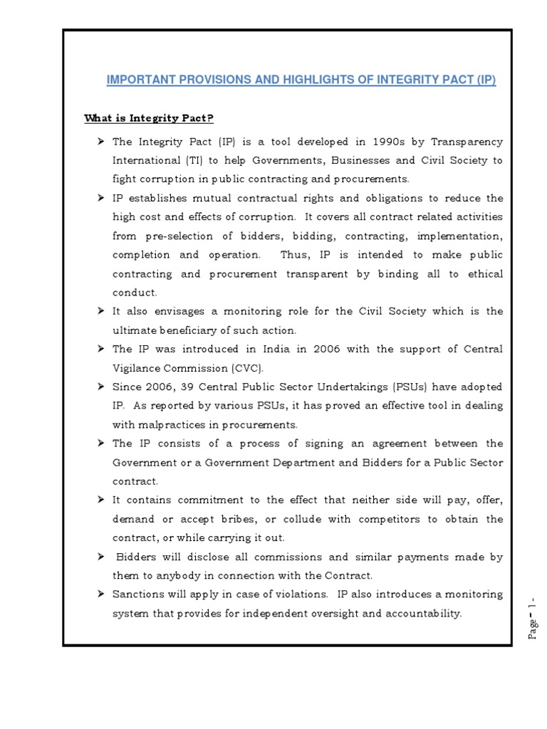 Integrity Pact.pdf | Bribery | Corruption