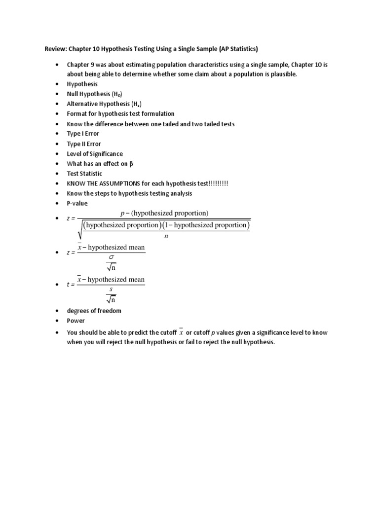 Hypothesis Testing Overview for AP Stats | PDF | Science & Mathematics ...