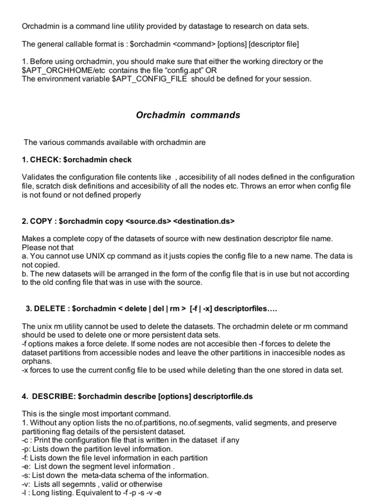 DataStage Orchadmin Command Guide | PDF | Computer File | Command Line Interface