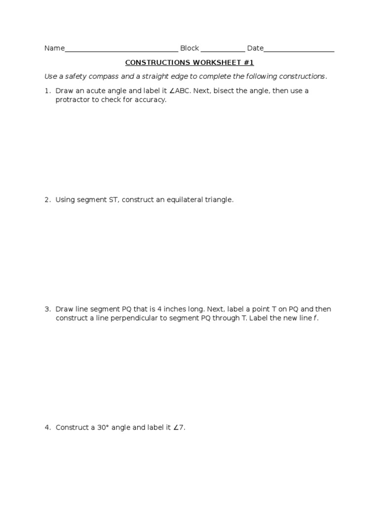 Geometry Constructions Worksheet Guide | PDF | Teaching Methods ...