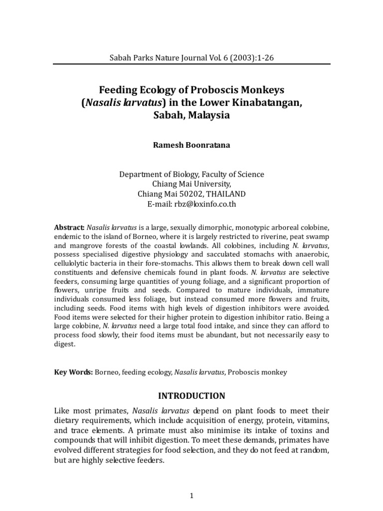 Proboscis Monkey Feeding Ecology | PDF | Digestion | Nature
