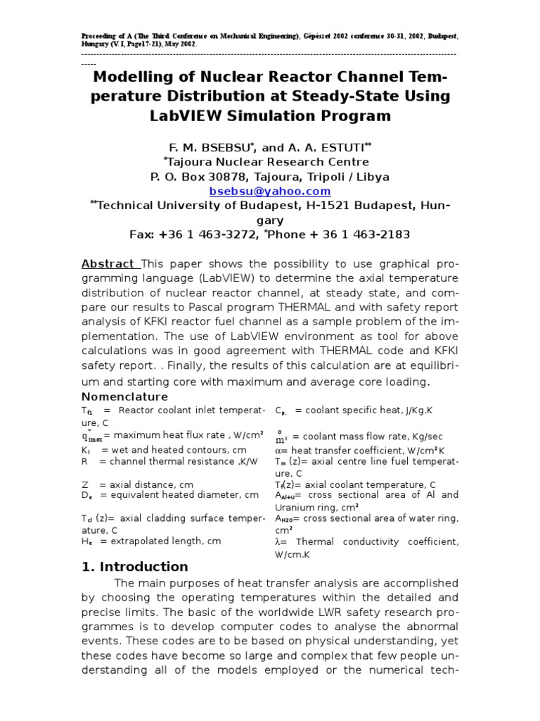 Modelling of Nuclear Reactor Channel Temperature Distributio | PDF ...