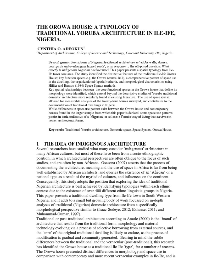 The Orowa House: A Typology of Traditional Yoruba Architecture in Ile ...
