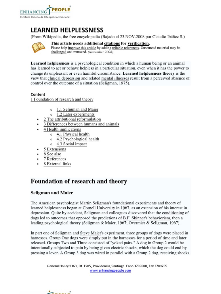 Learned Helplessness Wiki | PDF | Psychology | Behavioural Sciences