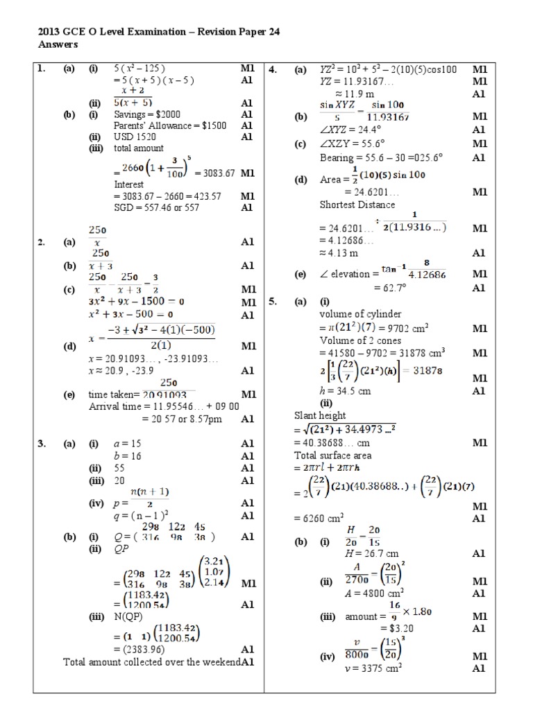 2013 GCE O Level Examination - Revision Paper 24 - Answers | PDF