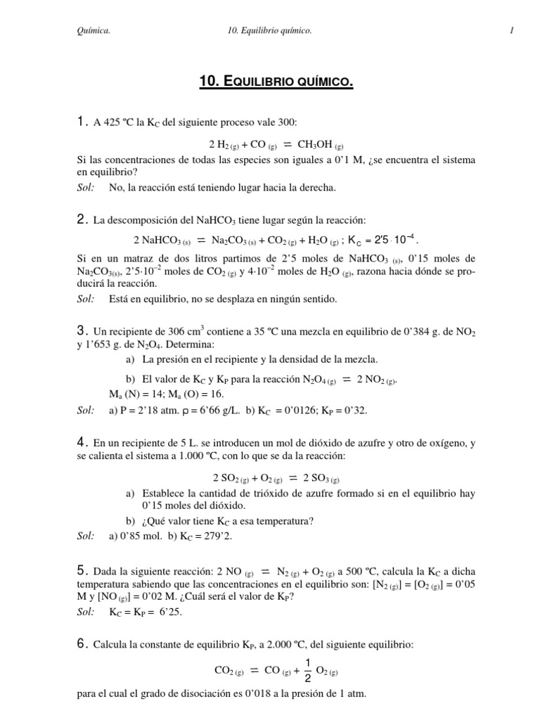 Química 2º Bachillerato Equilibrio Químico Problemas Con Solución