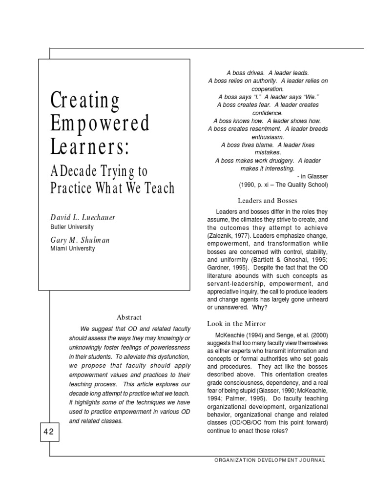 Luechauer y Shulman - Creating Empowered Learners PDF | PDF ...