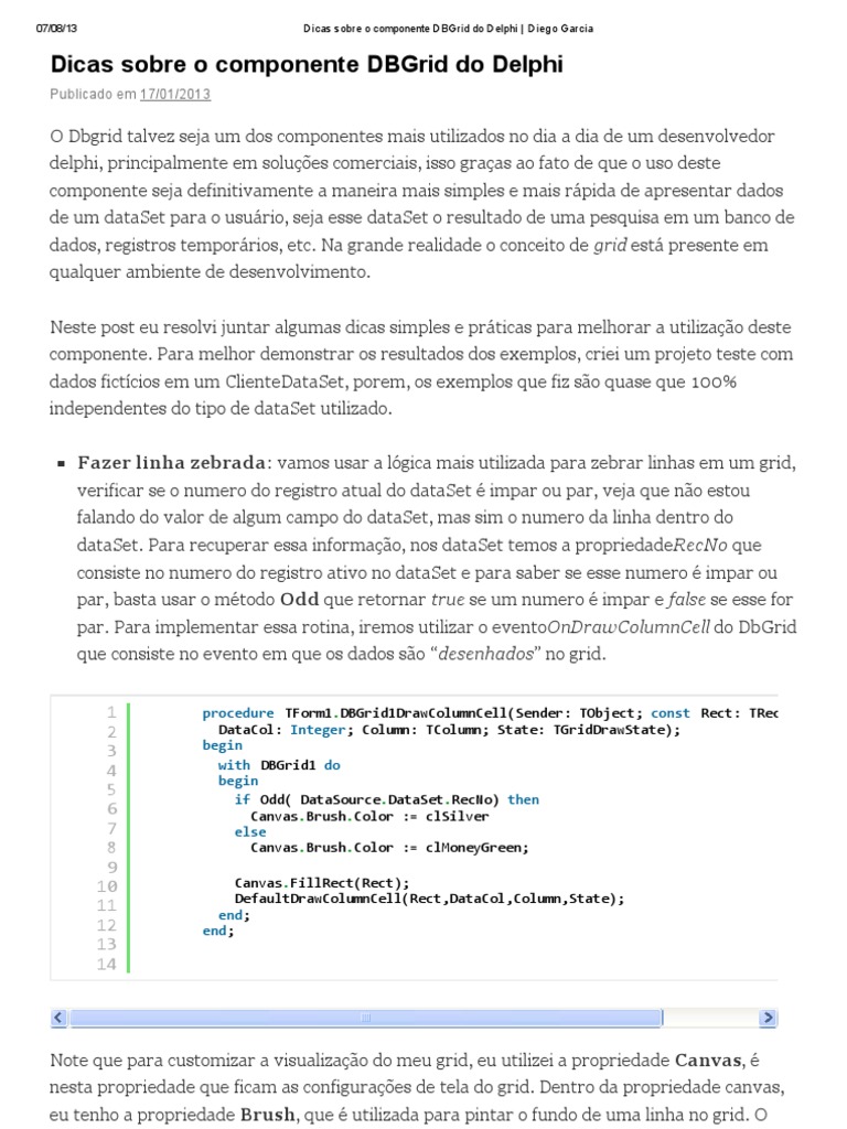 (Delphi) - Dicas Sobre o Componente DBGrid PDF | PDF | Dados | Vermelho