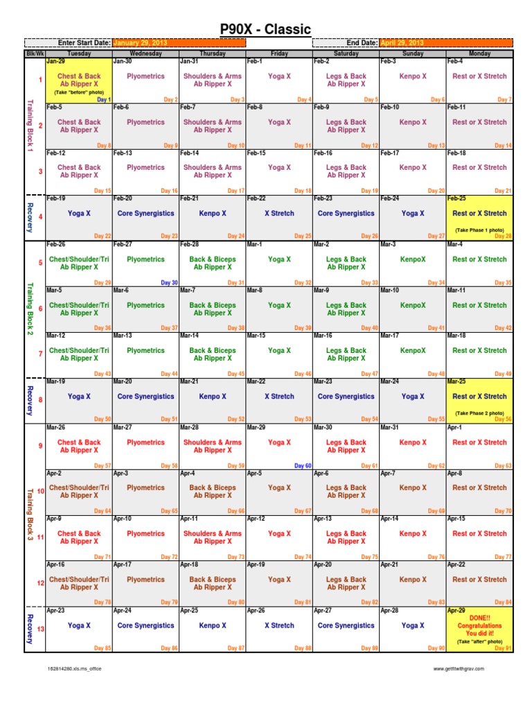 P90X Classic Workout Schedule | PDF | Self-Improvement