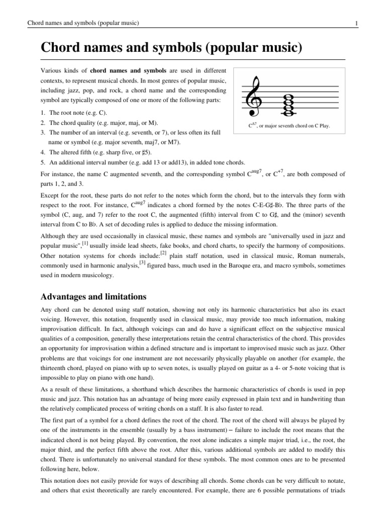 Popular Music Chord Symbols Explained | PDF | Chord (Music) | Interval ...