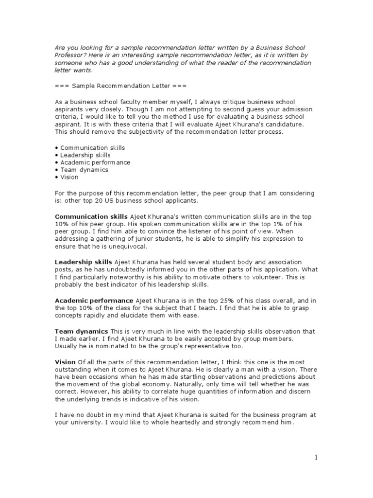 Recommendation Letter | PDF | Master Of Business Administration ...
