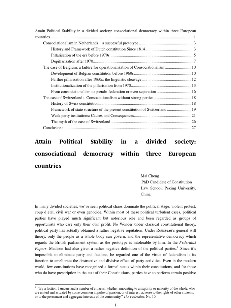 Consociational Democracy in Europe | PDF | Belgium | Netherlands