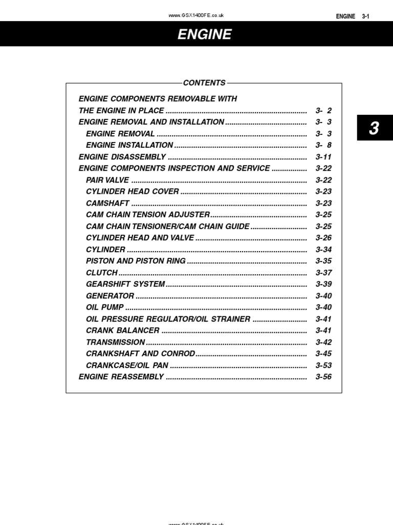 GSX 1400 Engine Service Guide | PDF | Piston | Clutch