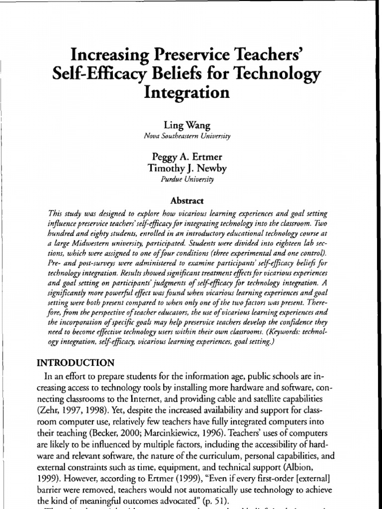 Boosting Preservice Teachers' Tech Self-Efficacy | PDF | Self Efficacy ...