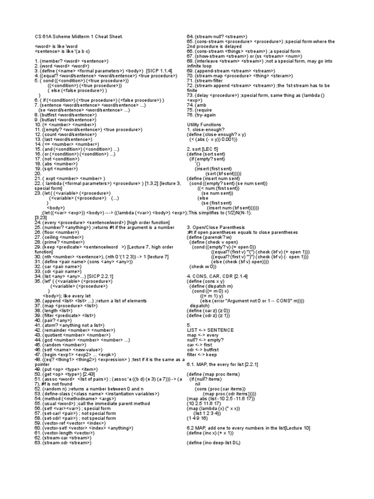 CS61A Study Sheet | PDF | Software Engineering | Areas Of Computer Science