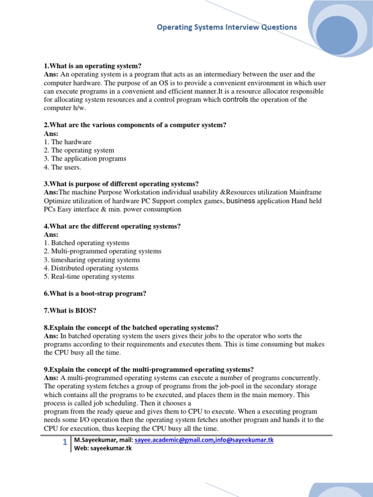 Operating Systems Interview Questions | PDF