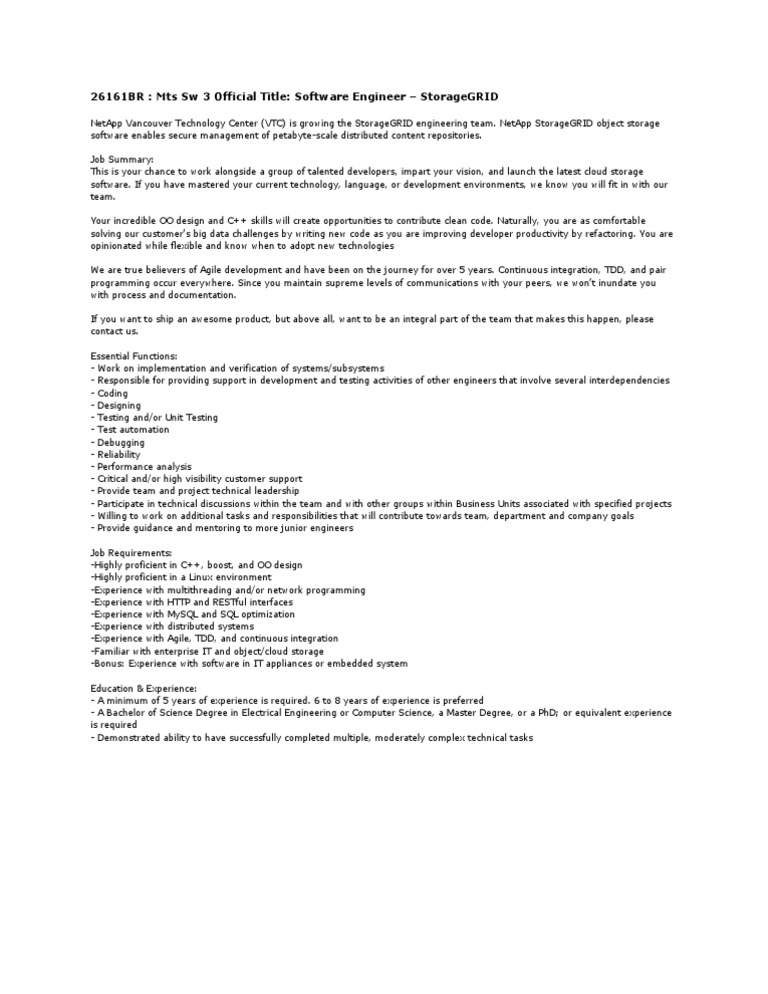 26161BR - Mts Software Engineer 3 | Download Free PDF | Agile Software ...