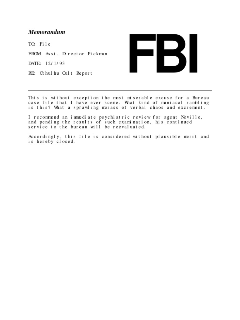 FBI Report Cthulhu | PDF