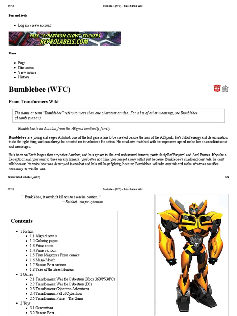 Bumblebee (WFC) - Transformers Wiki | PDF