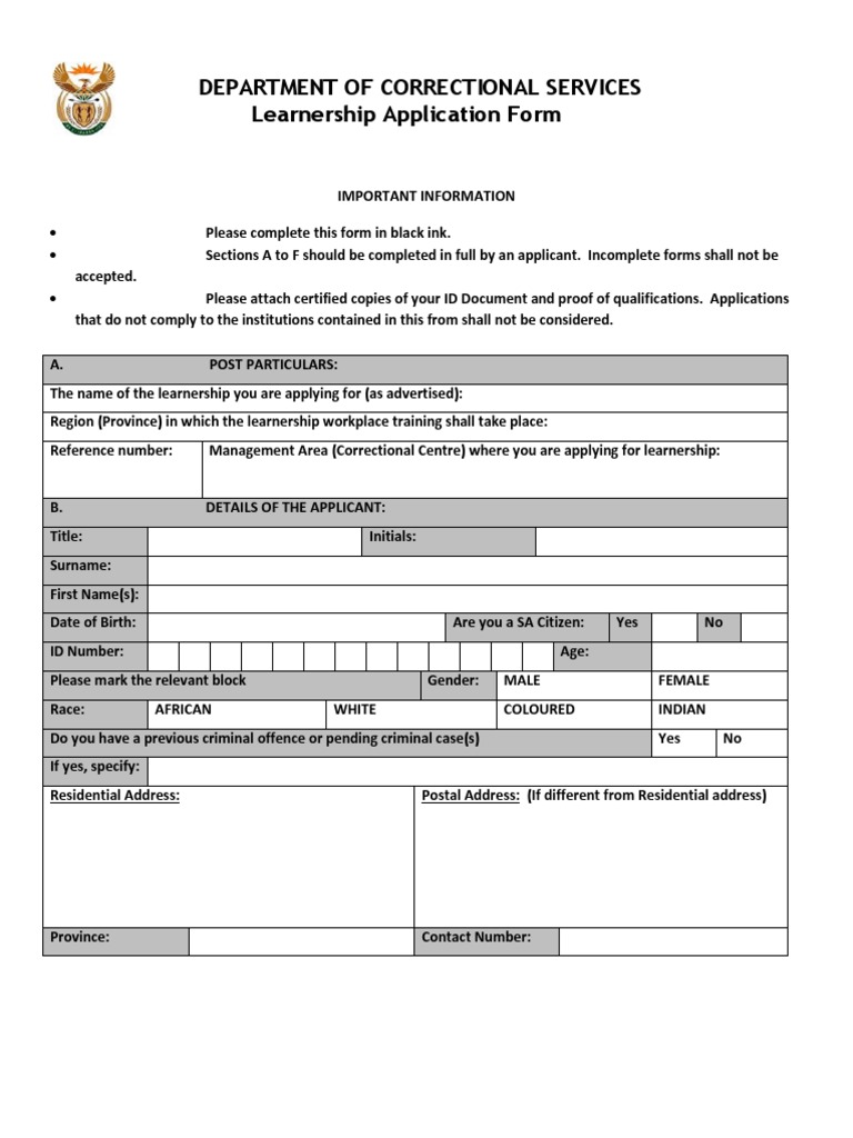 Learnership Application Form | PDF | Disability | Justice