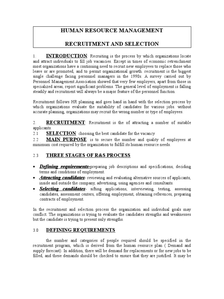 Recruitment and Selection Process Overview | PDF | Recruitment ...