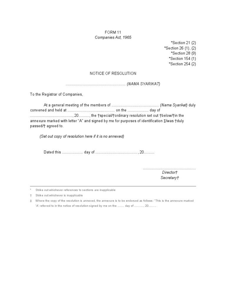 Form 11 Notice of Resolution | PDF