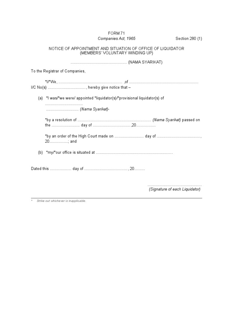 Notice of Liquidator Appointment | PDF | Finance & Money Management