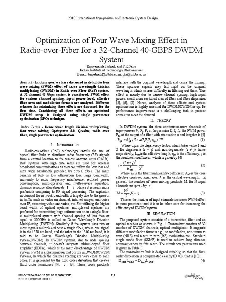 Optimization of Four Wave Mixing Effect in Radio-Over-Fiber For A 32-Channel 40-GBPS DWDM System ...