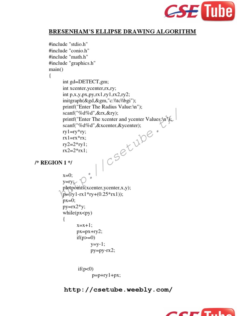 Bresenham'S Ellipse Drawing Algorithm: / REGION 1 | PDF | Computer ...