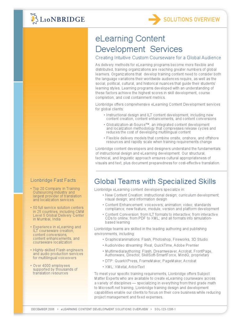 LionBridge - Elearning Content Development | PDF | Adobe Flash | Educational Technology