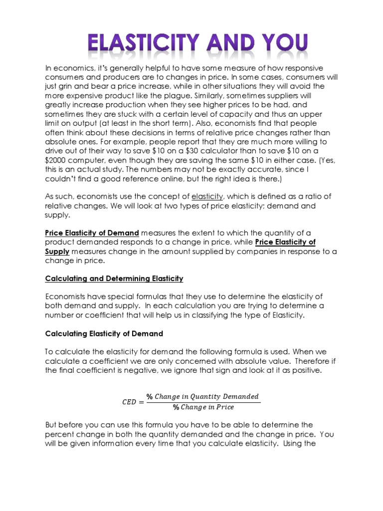 Lesson 7 Elasticity | PDF | Price Elasticity Of Demand | Supply (Economics)