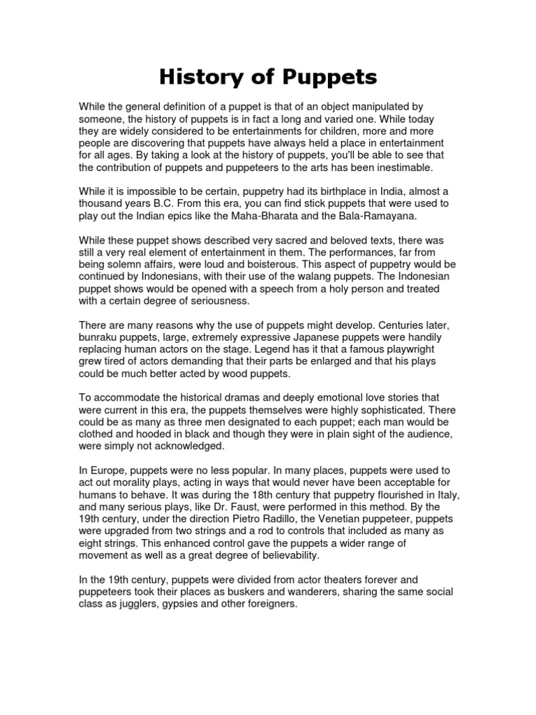 History of Puppets | PDF | Puppetry | Theatre