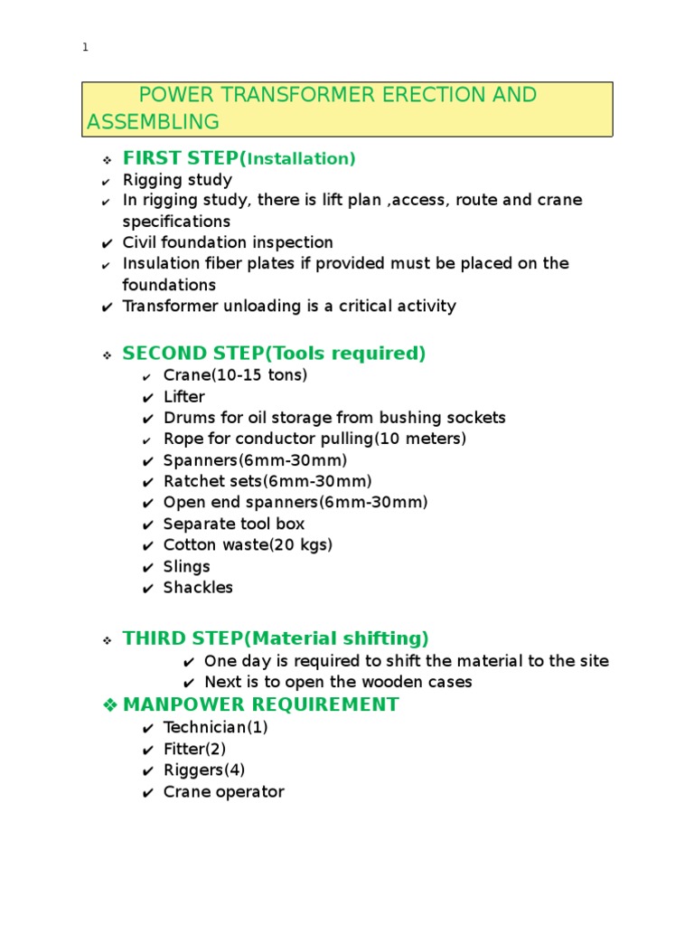 Transformer Erection and Assembly Guide | PDF | Electrical Components ...