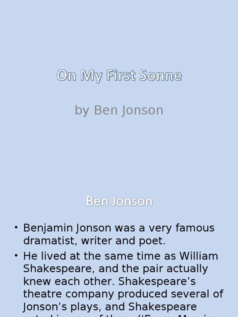 On My First Sonne | PDF | Ben Jonson | William Shakespeare