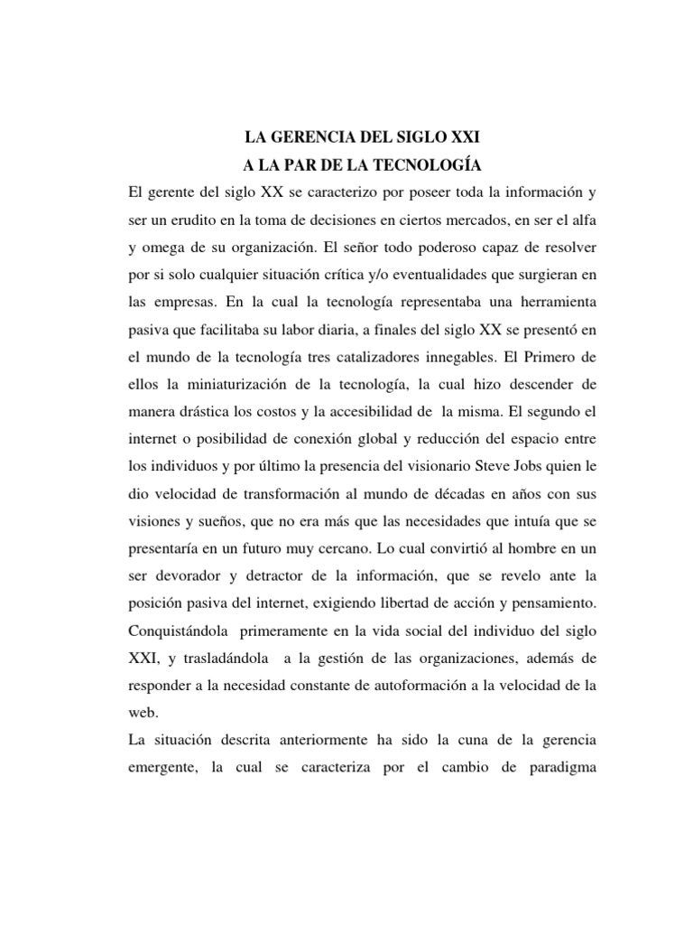Ensayo Pensamiento Gerencial Emergente | PDF | Liderazgo | Empoderamiento