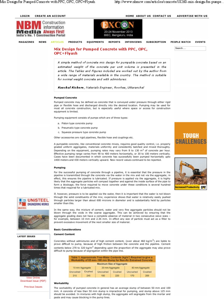 Mix Design For Pumped Concrete With PPC, OPC, OPC Flyash | PDF ...