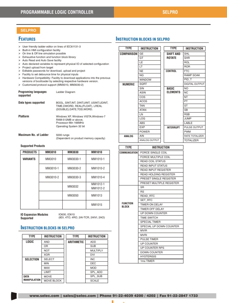 Selpro Datasheet | PDF | Data Type | Programmable Logic Controller