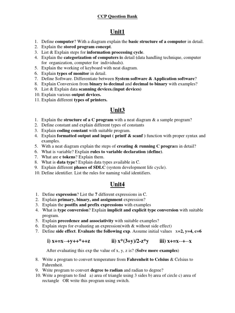CCP Question BANK | PDF | C (Programming Language) | Function (Mathematics)
