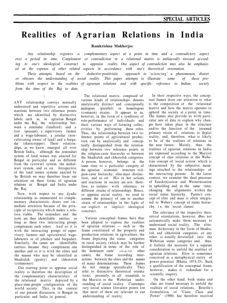 Dynamics of Agrarian Relations in India | PDF | Max Weber | Social ...