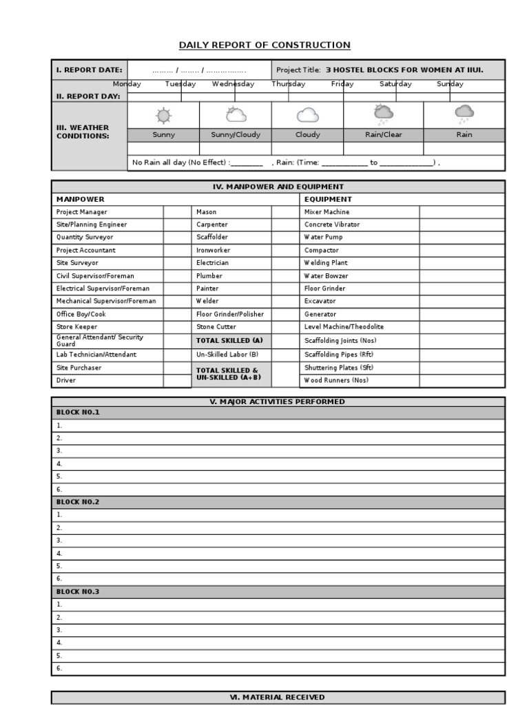 Daily Report of Construction 01082013 | PDF
