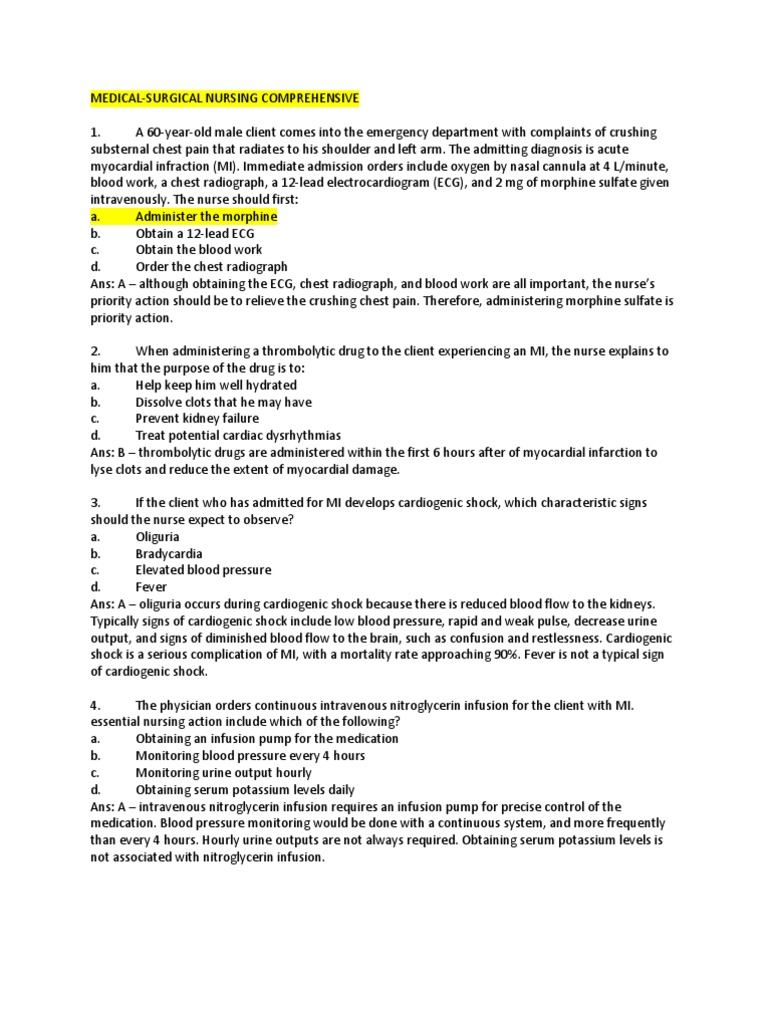 Medical Surgical Comprehensive | PDF | Heart | Myocardial Infarction