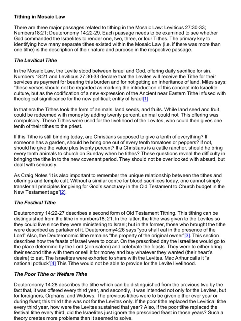 Tithing Types in Mosaic Law Explained | PDF | Tithe | Book Of Deuteronomy