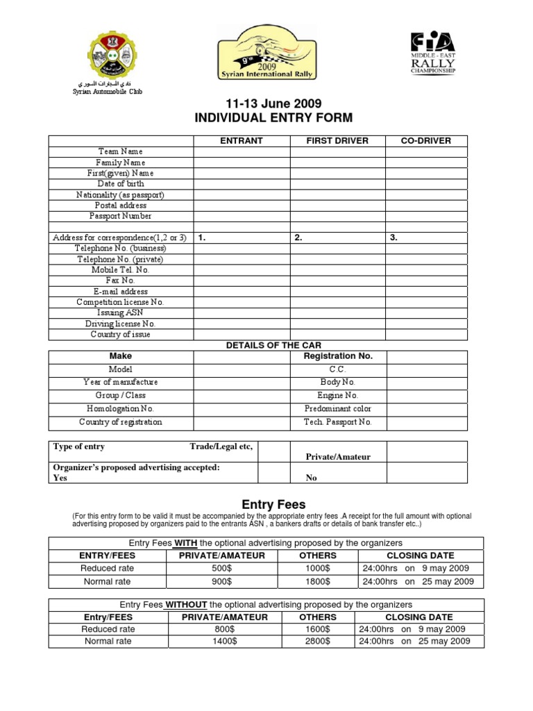 Syrian Rally Entry Form | PDF | Indemnity | Government