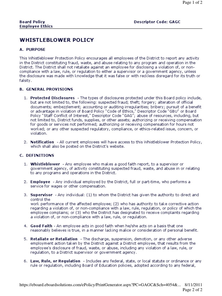 Whistleblower Policy For DeKalb County School System | PDF ...