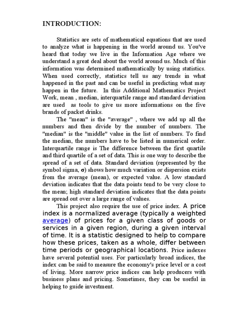 Introduction Add Maths Project | PDF | Standard Deviation | Median