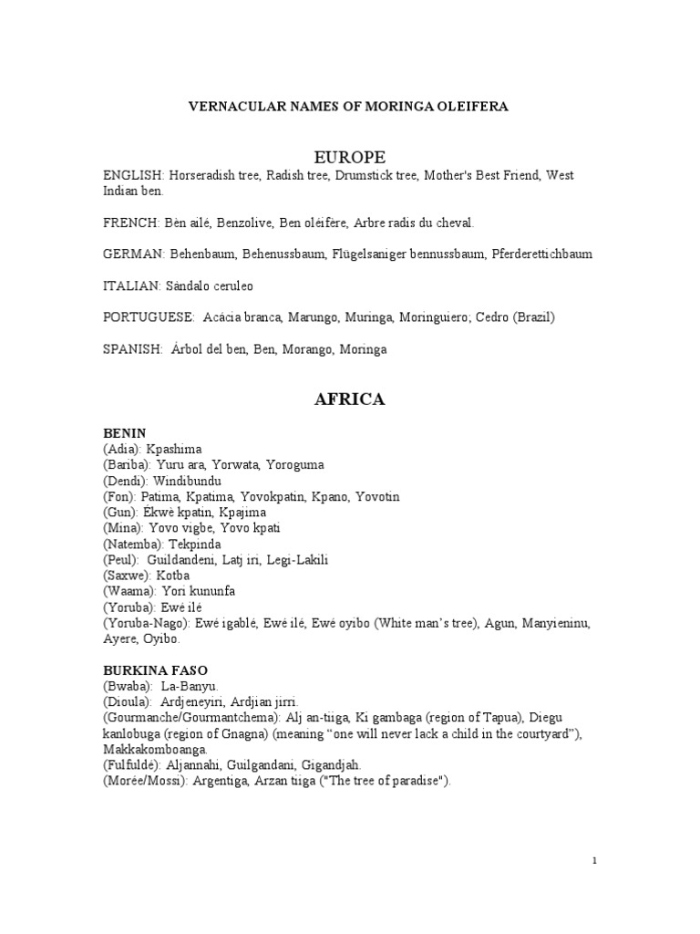 Moringa Names in Different Languages | PDF | Foreign Language Studies