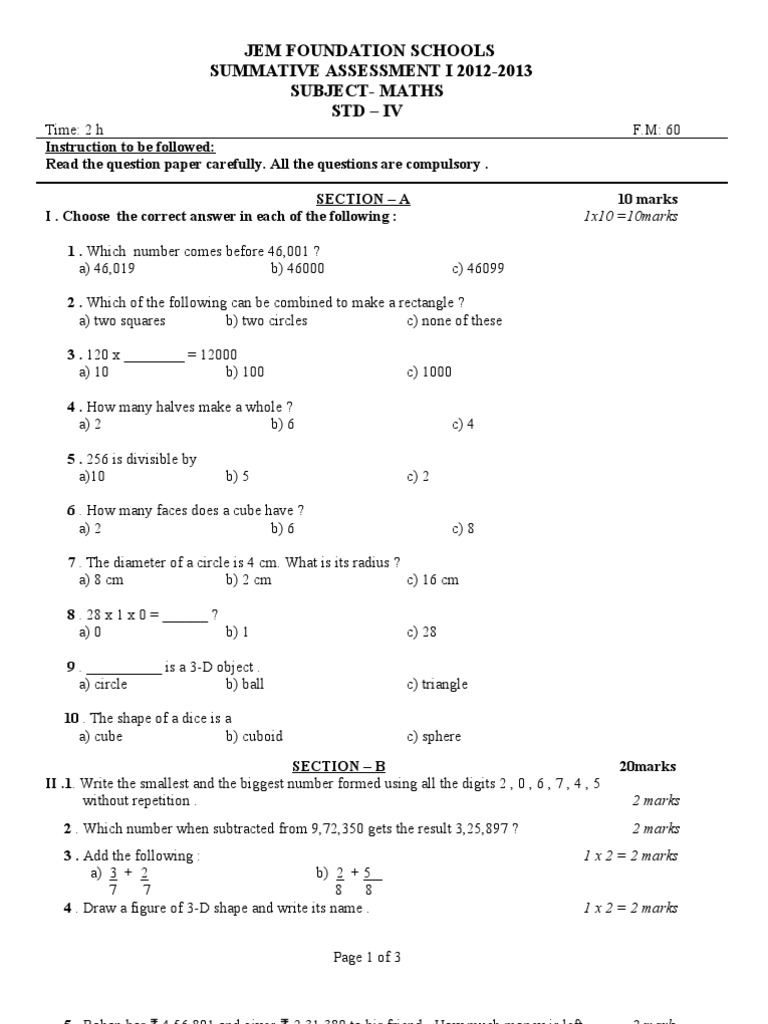 Summative Assessment in Mathematics: Analysis of Test Questions on ...